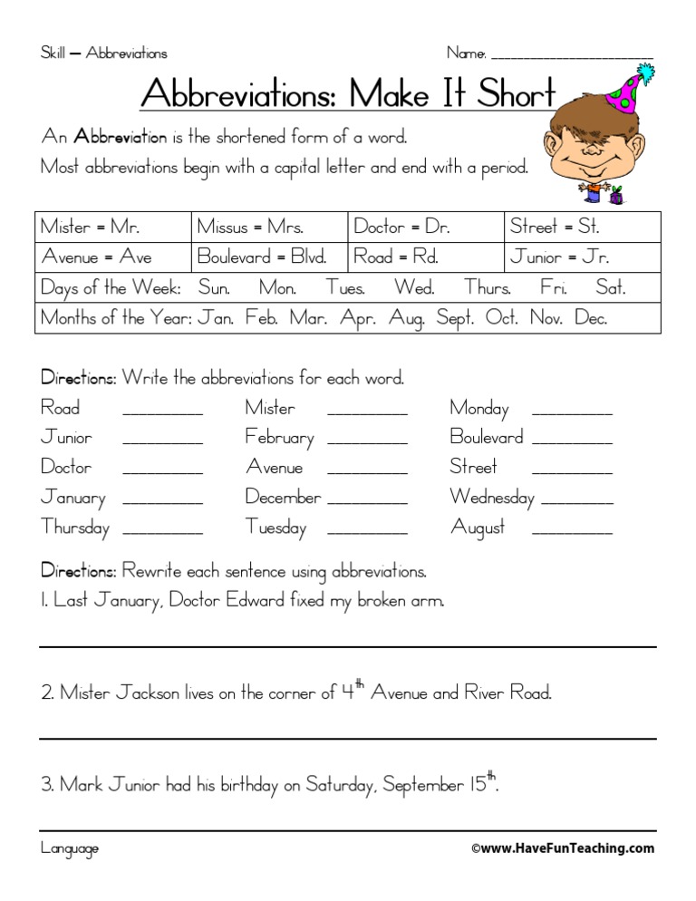 Abbreviations Worksheet Writing Units Of Measurement From