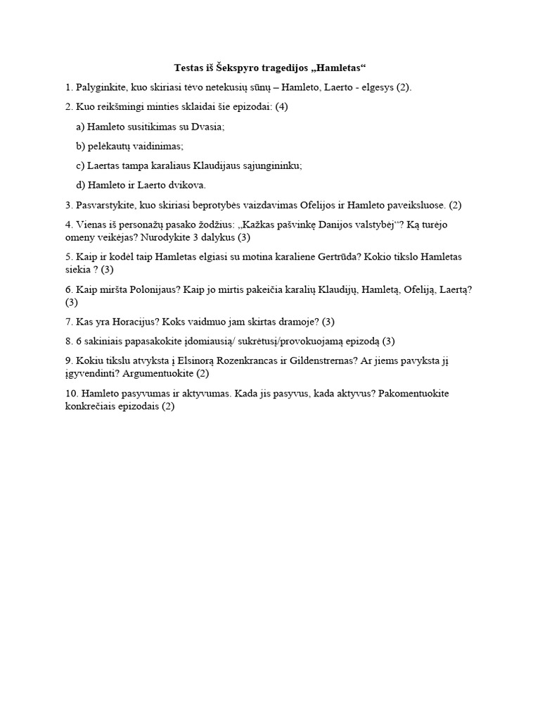 Hamletas - Klausimai | PDF