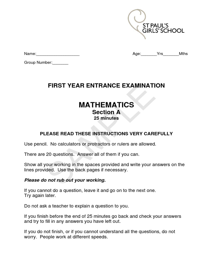 First Year Mathematics Entrance Exam | PDF | Mathematics | Arithmetic