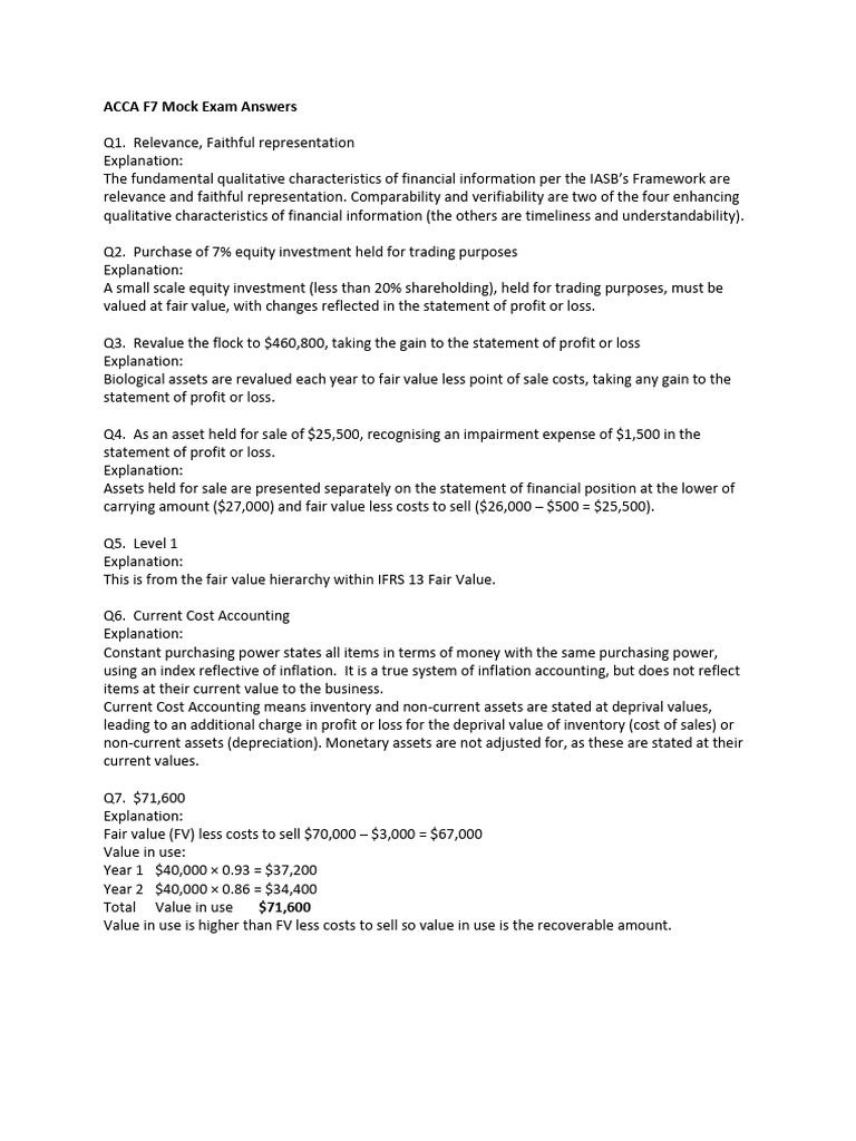 ACCA F7 Mock Exam 1 Answers | PDF | Cash Flow Statement | Depreciation