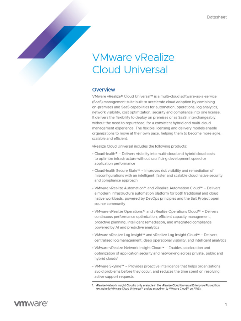 VMW Vrealize Cloud Universal Datasheet | PDF | Cloud Computing | Software As A Service