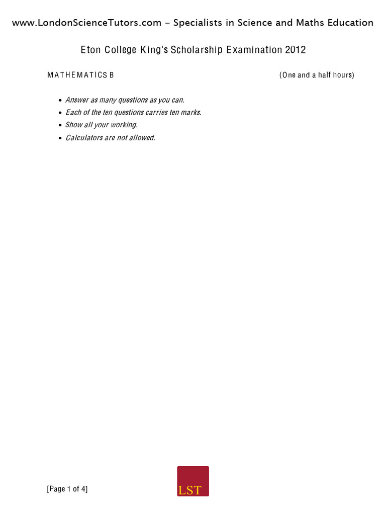 Eton - KS - MathsBPaper - 2012 | PDF | Triangle | Area
