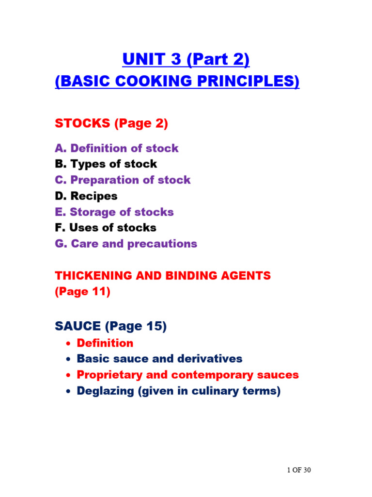 UNIT 3 - Basic Cooking Principles (Stocks & Sauces) | PDF | Stock (Food ... UNIT 3 - Basic Cooking Principles (Stocks & Sauces) | PDF | Stock (Food ...