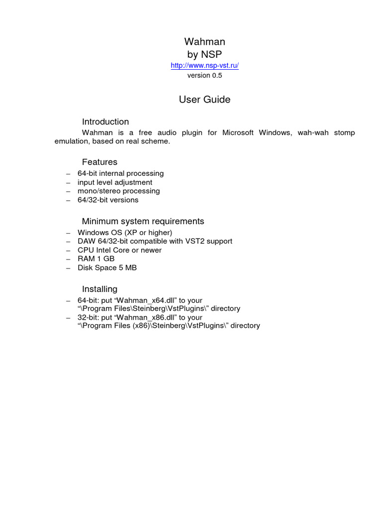 Wahman VST Plugin User Guide | PDF