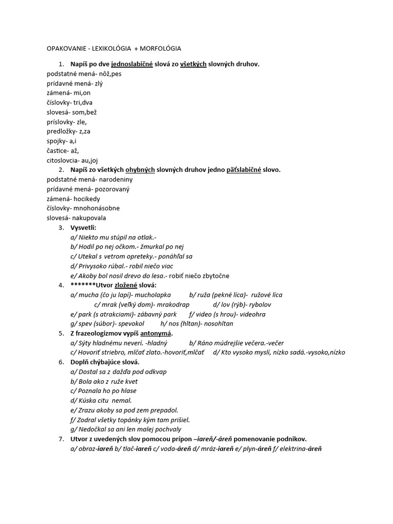 PL Lexikológia A Morfológia | PDF