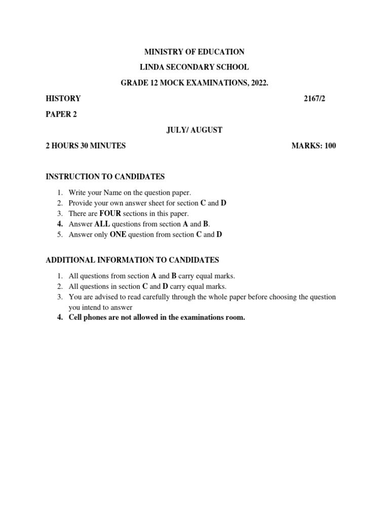 History Paper 2 G 12 Mock, 2022. | PDF | International Relations ...
