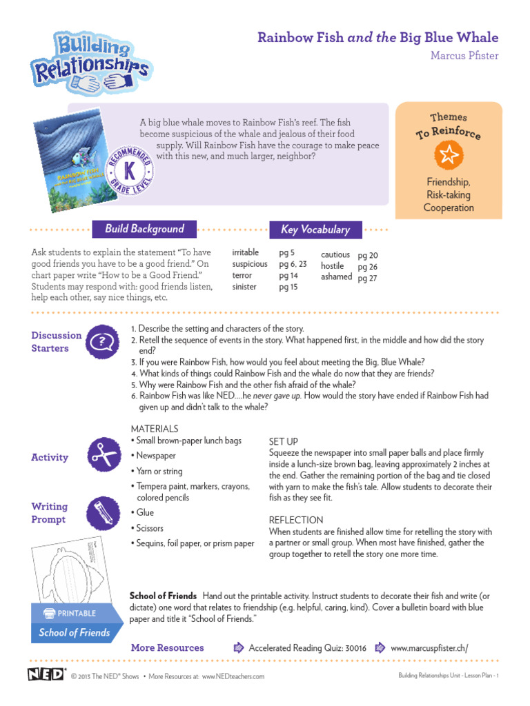 5cf017ec5de32147a83616ff - Building Relationships Lesson Rainbow Fish | PDF