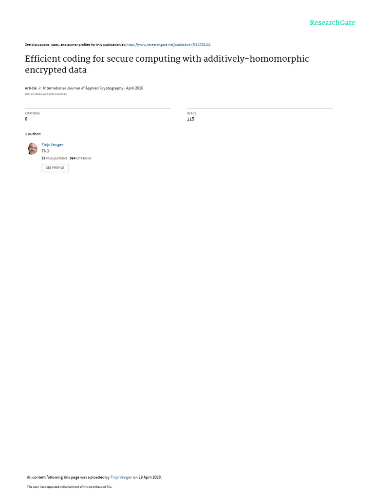 Efficient Coding For Secure Computing With Additively Homomorphic 9449