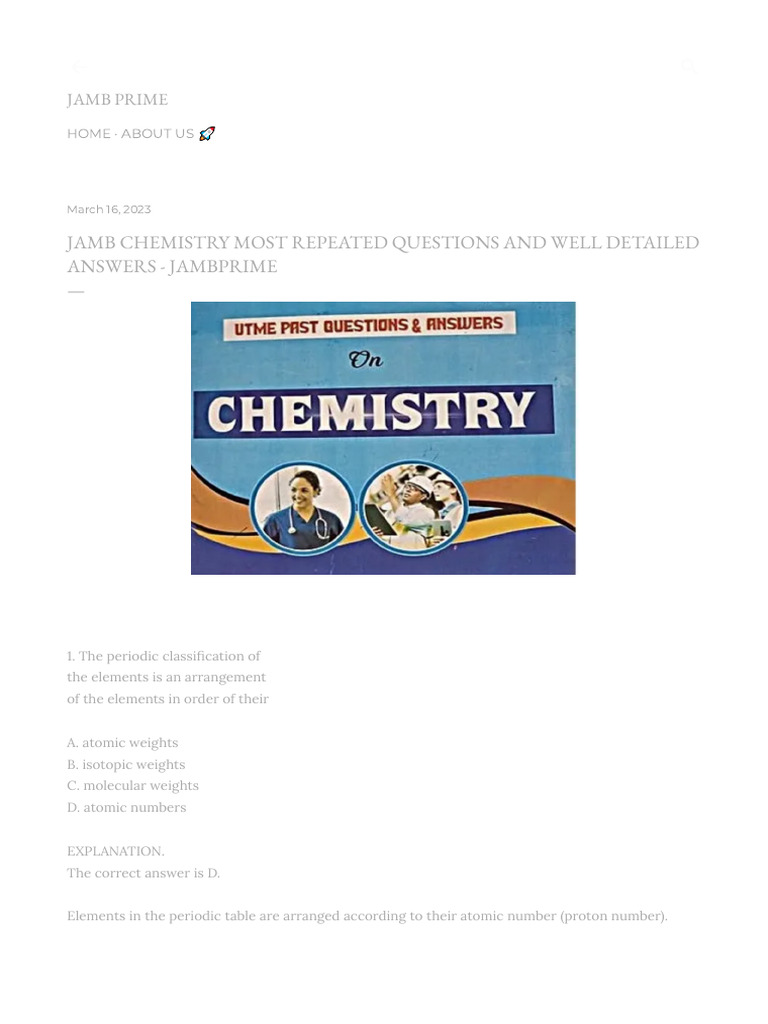 Jamb Chemistry Most Repeated Questions and Well Detailed Answers ...