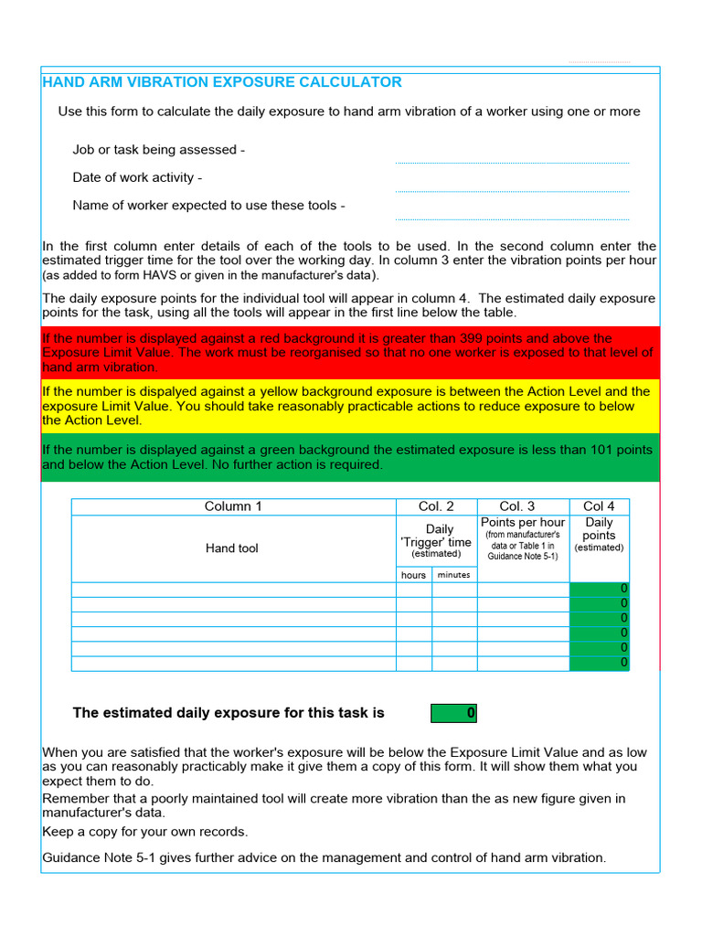 Automated Hand Arm Vibration Calculator | PDF | Safety | Occupational ...