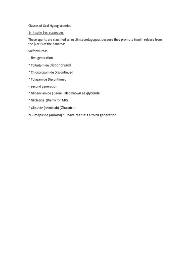 Oral Hypoglycemic Agents Classification | PDF | Wellness