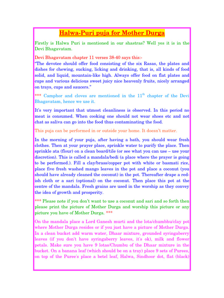 Halwa-Puri-Puja-for-Ma-Durga-and-Havan | PDF | Prayer