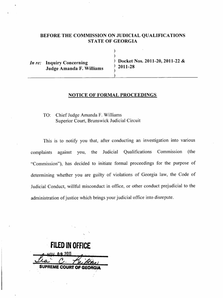 Notice of Formal Proceedings Against Glynn Judge | PDF