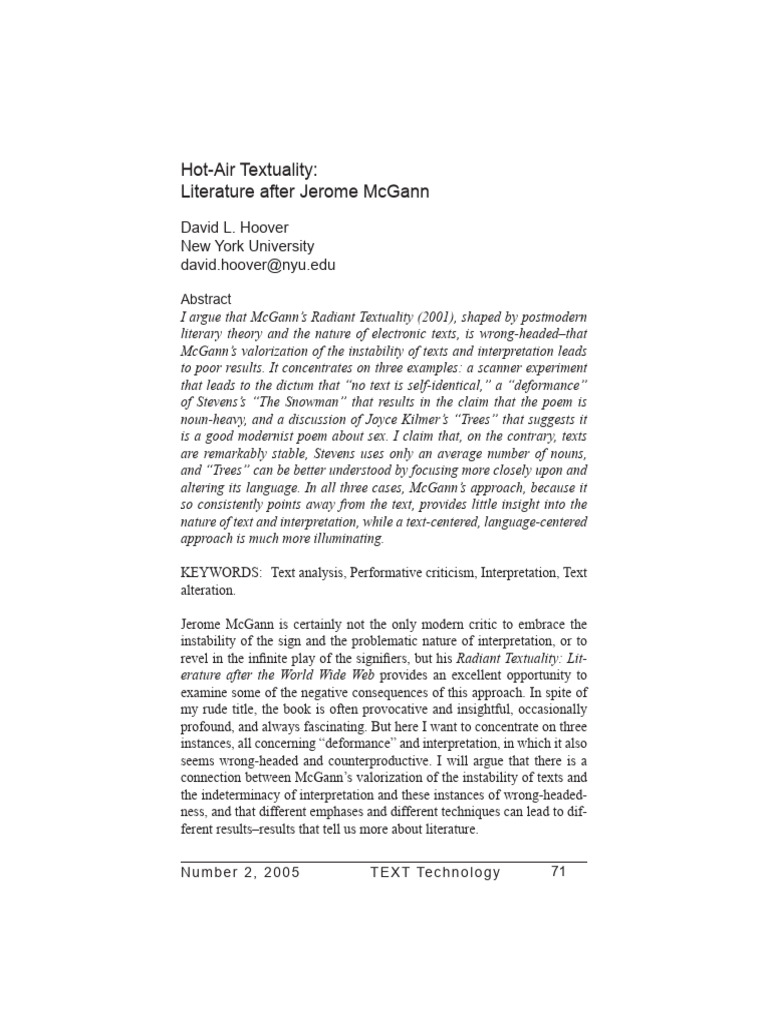 Critique of McGann's Radiant Textuality | PDF | Text File | Poetry
