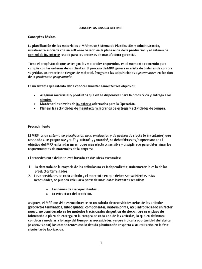 Conceptos Basico Del MRP | PDF | Demanda | Business