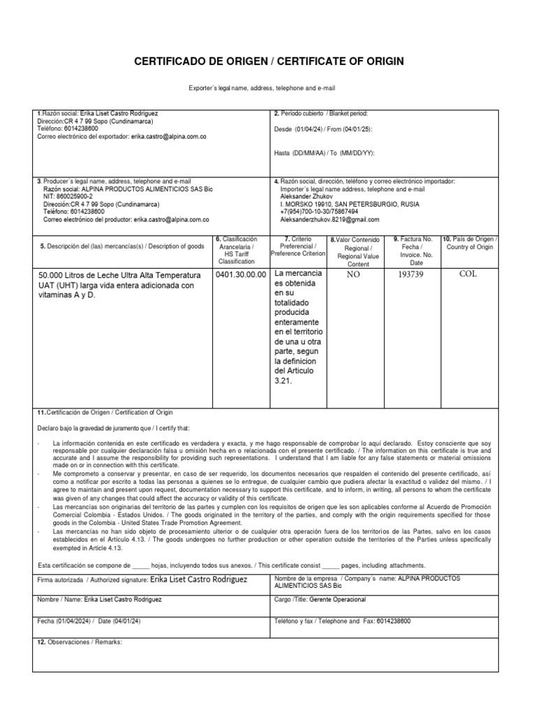 Certificado de Origen | PDF