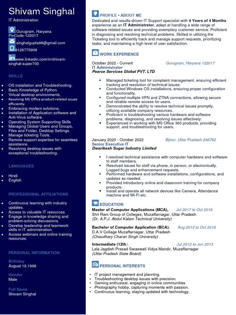 Shivam Singhal Cv Pdf Operating System Desktop Environment 