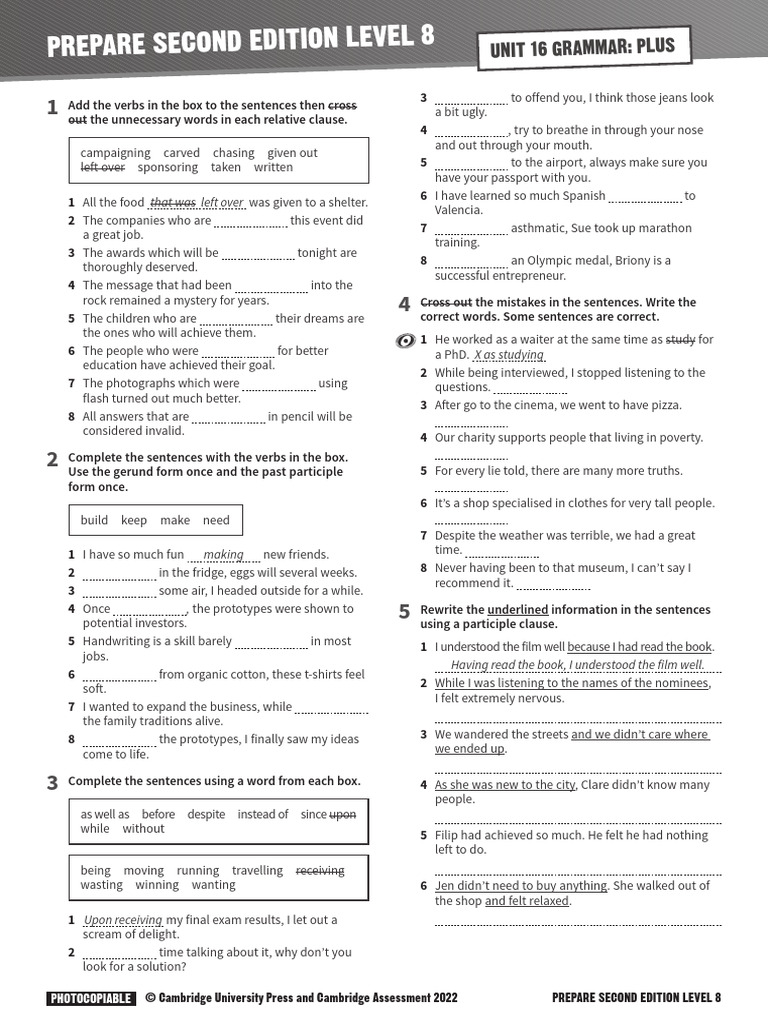 Prepare 8 Grammar Exercises | PDF | Sentence (Linguistics) | Syntax