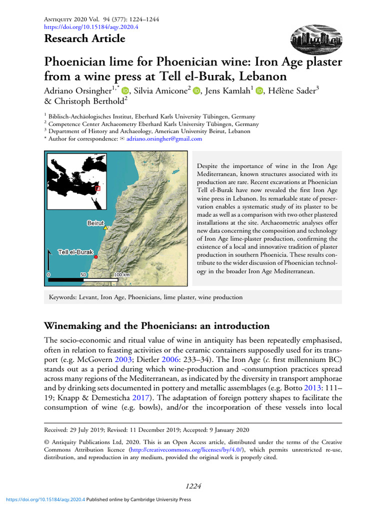 Phoenician Lime For Phoenician Wine: Iron Age Plaster From A Wine Press ...