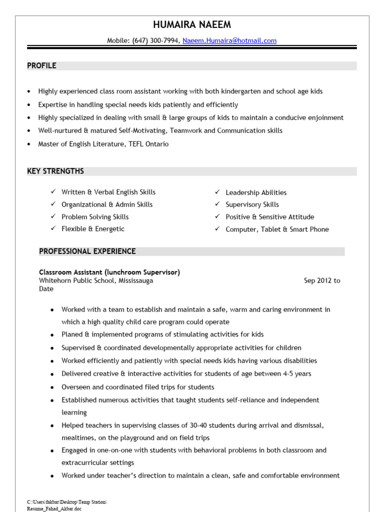 Resume Humaira Naeem Apr 2019 | PDF | Behavior Modification | Learning