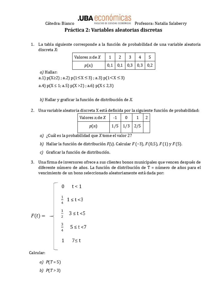 Práctica 2 Variables Aleatorias Discretas | PDF | Teoría estadística | Estadísticas