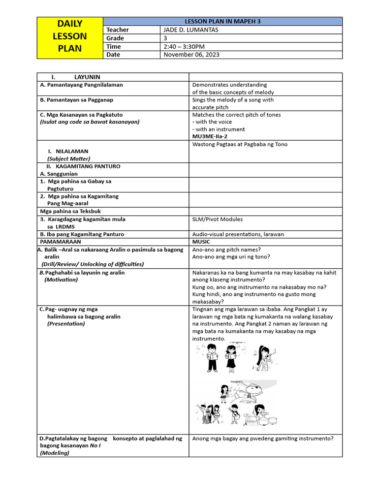 November 6 DLP IN GRADE 3 MUSIC | PDF