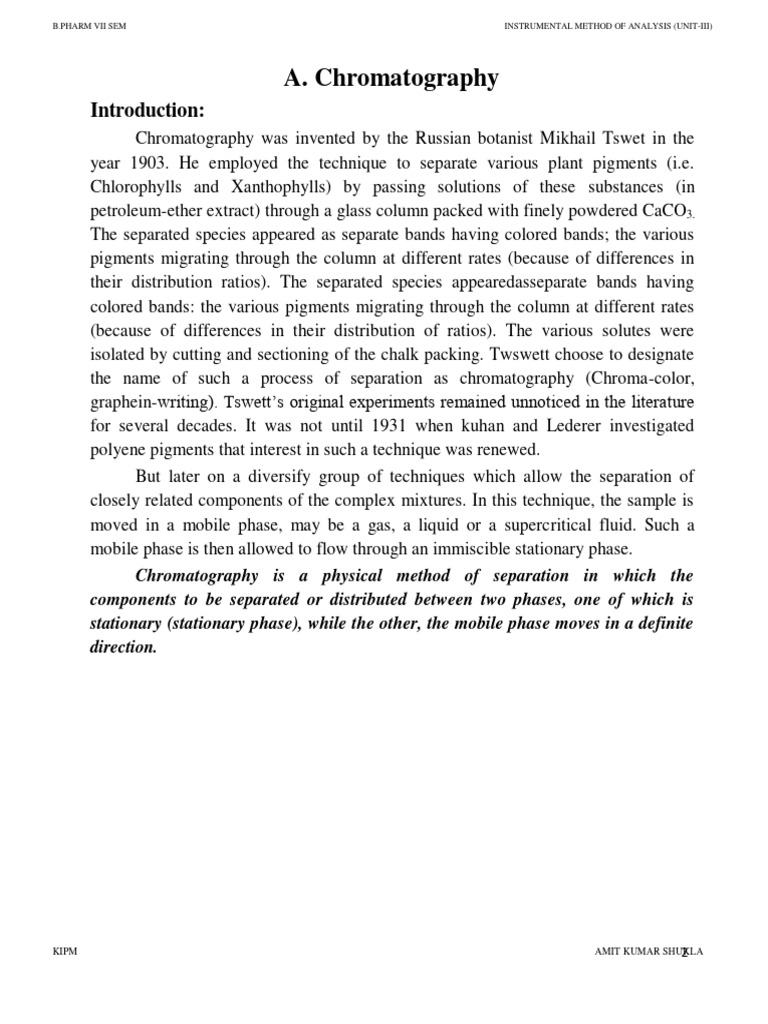 BP701T Unit-III | PDF | Chromatography | Thin Layer Chromatography