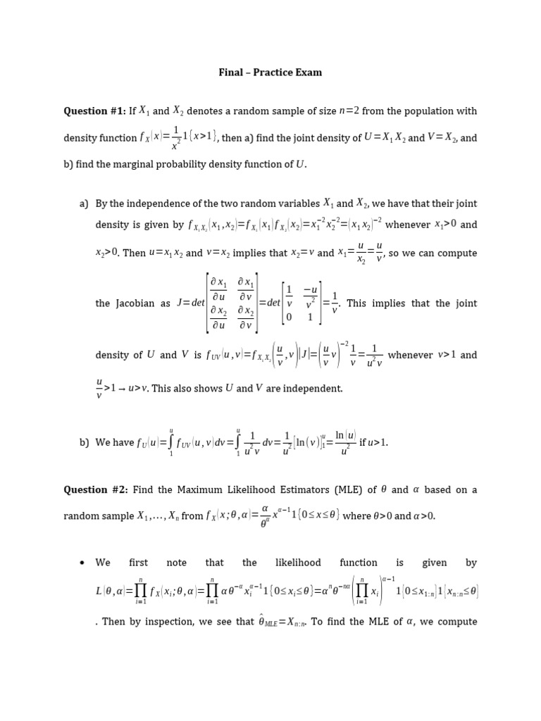 Final Exam Practice Problems | PDF | Bias Of An Estimator | Statistical Theory
