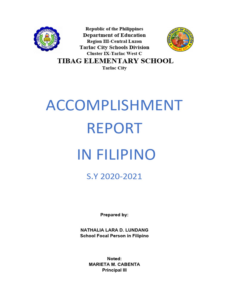 Accomplishment Report in Filipino S.Y 2020 2021 | PDF | Philippines ...
