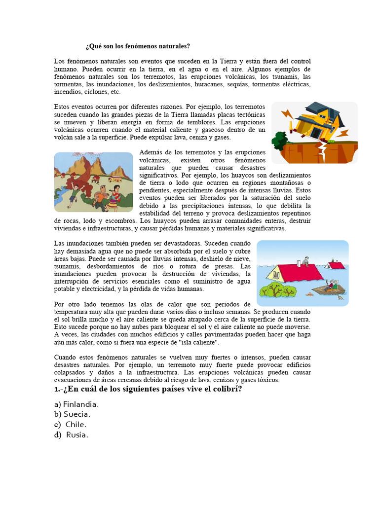 FICHA Qué son los fenómenos naturales | PDF | Volcán | Temblores