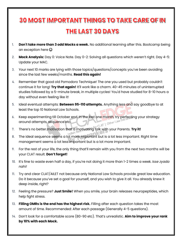 30 Things For Last 30 Days in Clat | PDF | Reason | Question