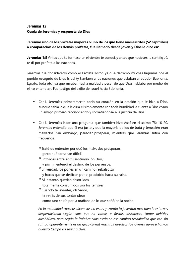 Queja y Respuesta en Jeremías 12 | PDF | Jeremías | Dios