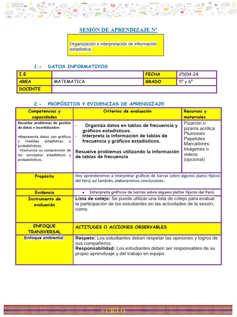 Esquema de Sesion V Ciclo | PDF | Evaluación | Aprendizaje