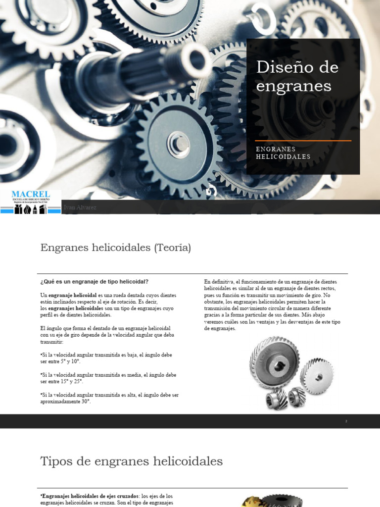Engranes Heliciodales | PDF | Engranaje | Movimiento (física)