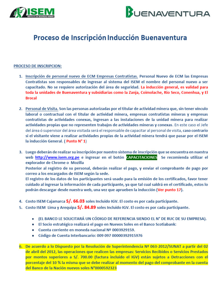 Inscripción Inducción ISEM | PDF