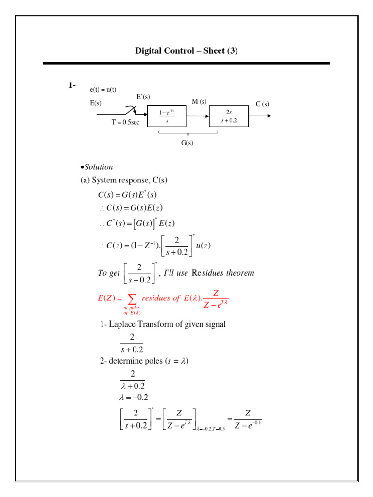 Digital Control - Sheet 3 Solution | PDF | Control Theory | Algorithms
