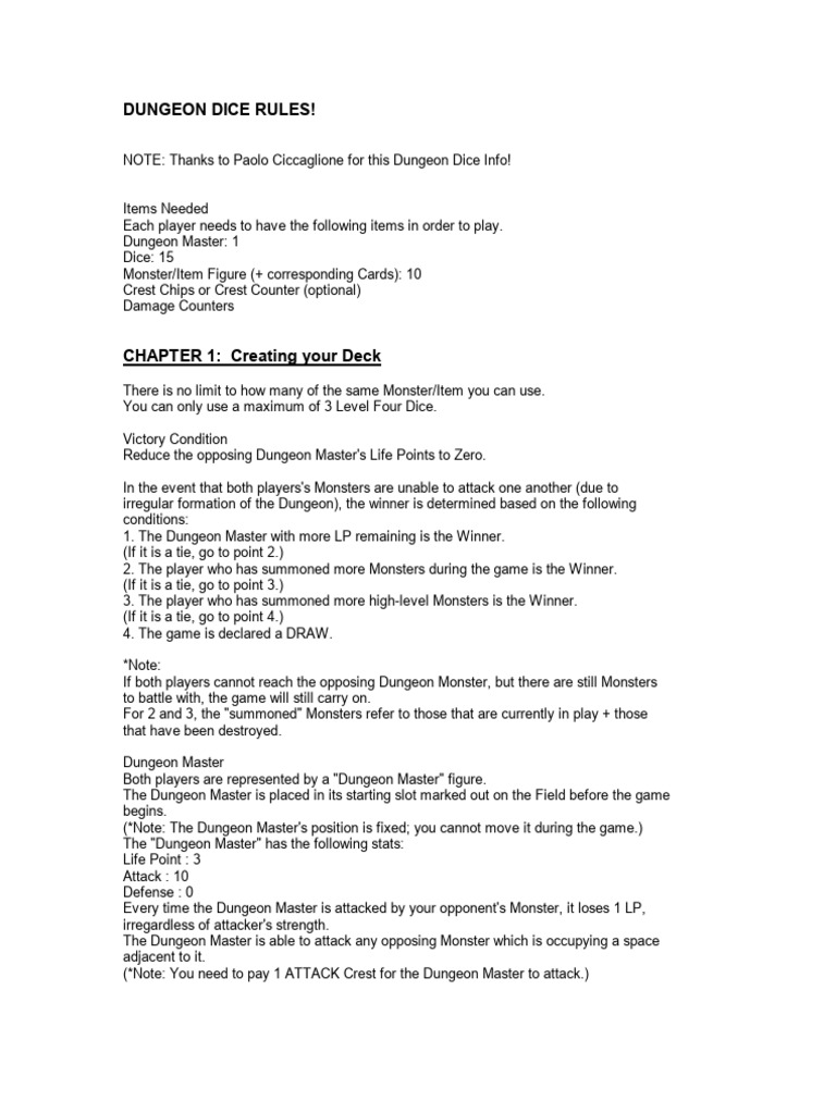 Dungeon Dice Monsters Rules | PDF | Gaming | Tabletop Games