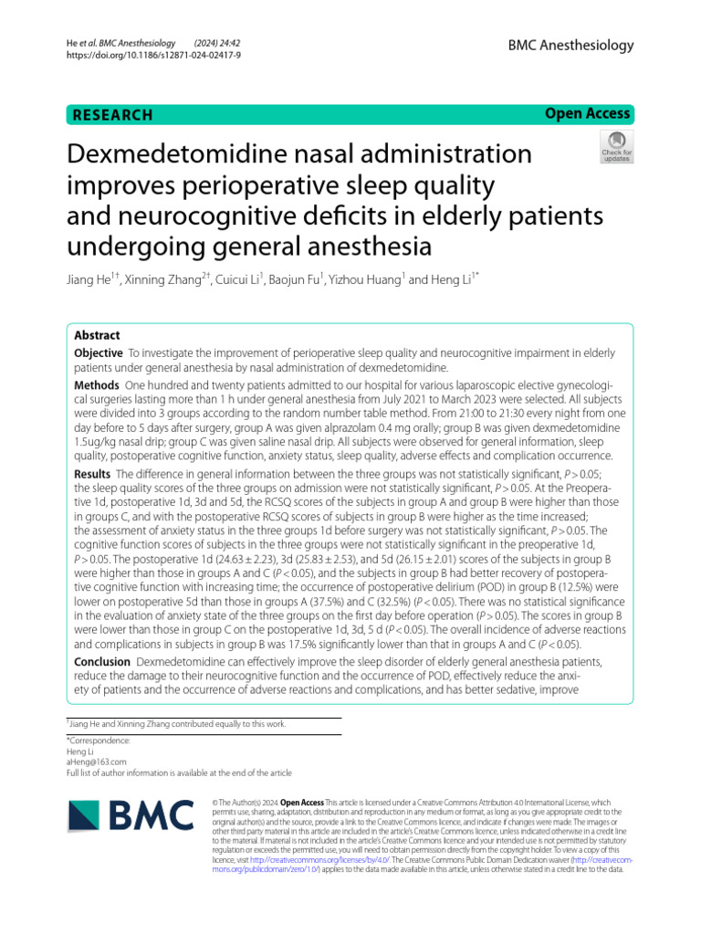 Dexmedetomidine Nasal Administration Improves Perioperative Sleep ...