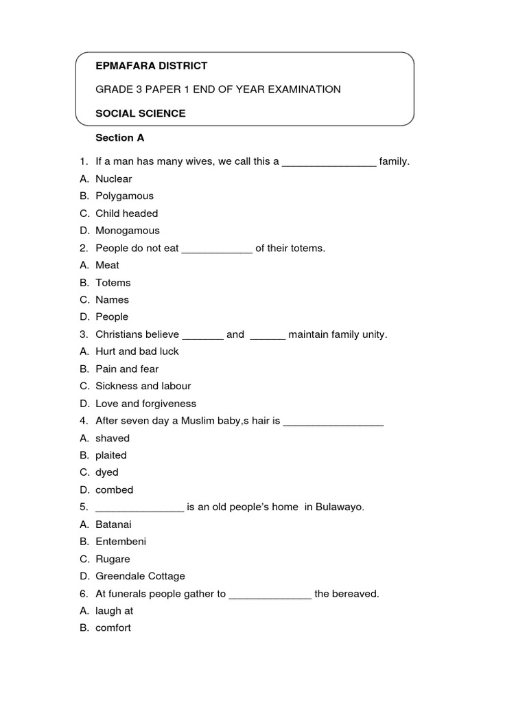 Grade 3 Paper 1 Social Science | PDF