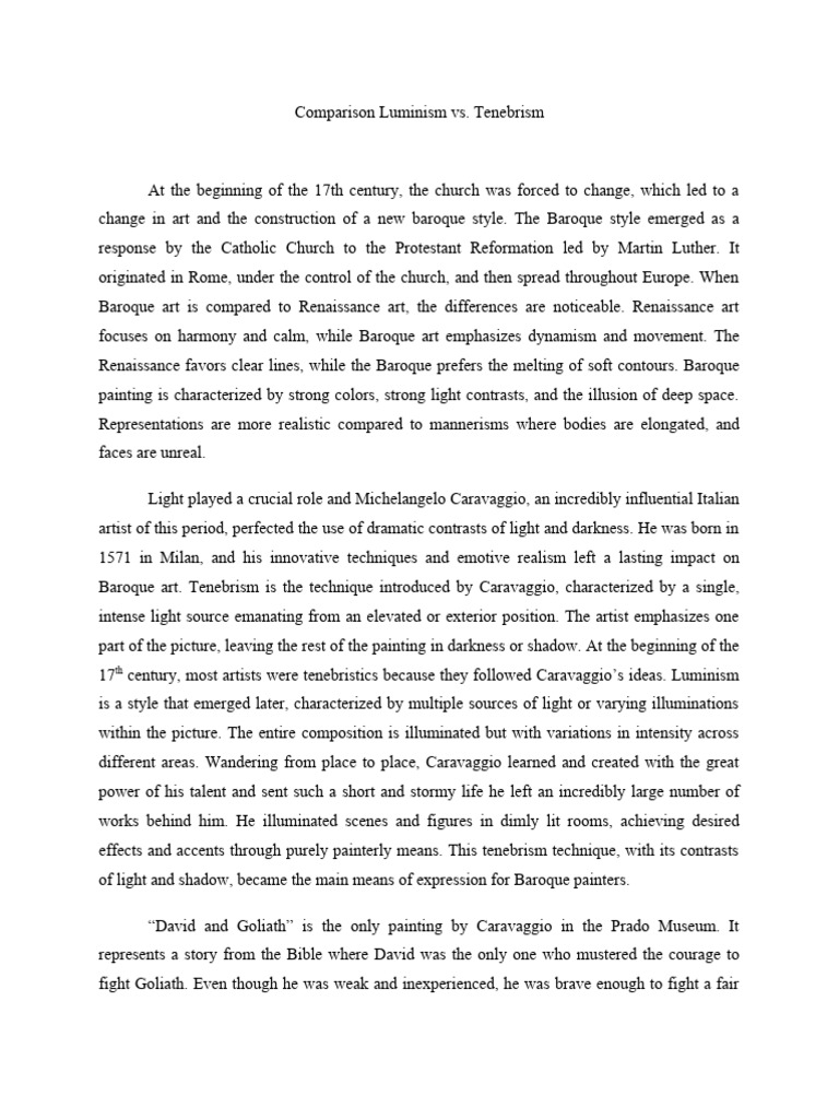 Comparison Luminism vs. Tenebrism | PDF | Baroque | Paintings