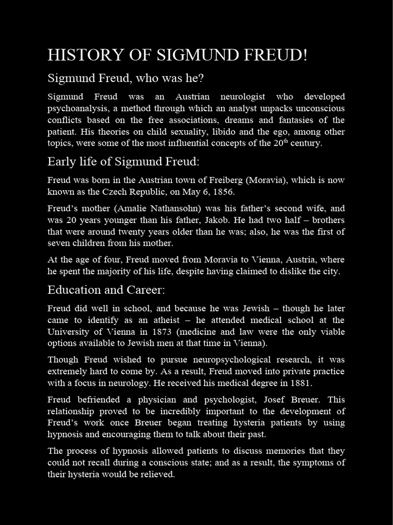 HISTORY OF SIGMUND FREUD LSD ASSIGNMENT | PDF | Sigmund Freud ...