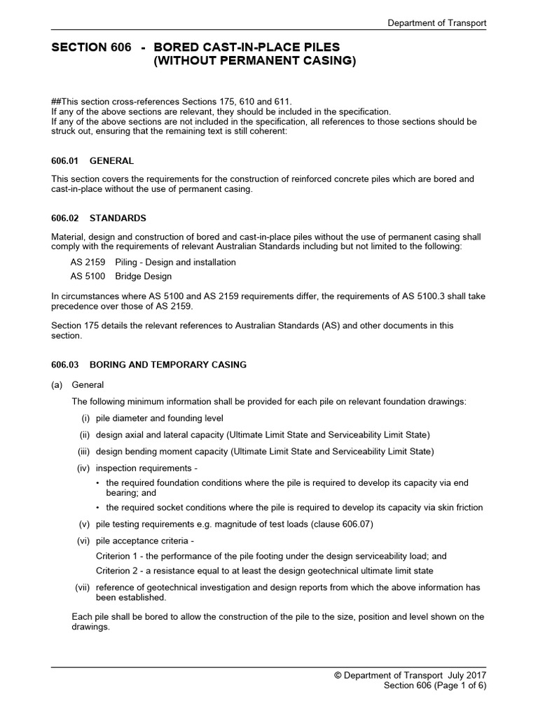 Sec 606 | PDF | Deep Foundation | Casing (Borehole)