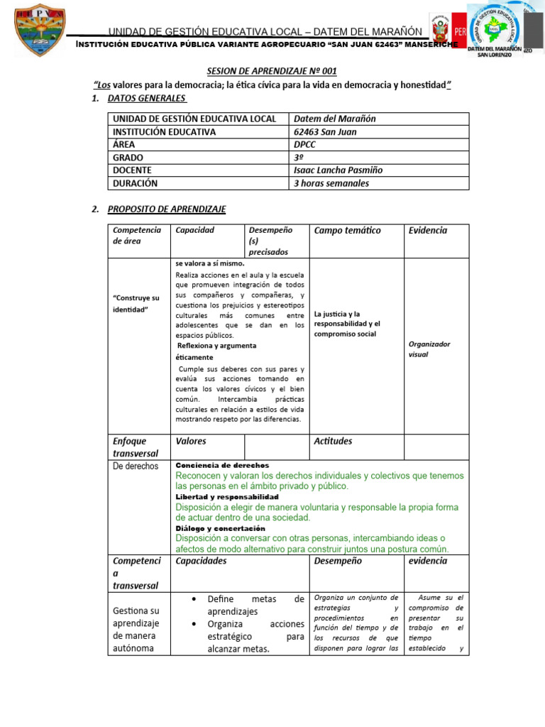 Sesion de Aprendizaje #001 | PDF | Maestros | Aprendizaje