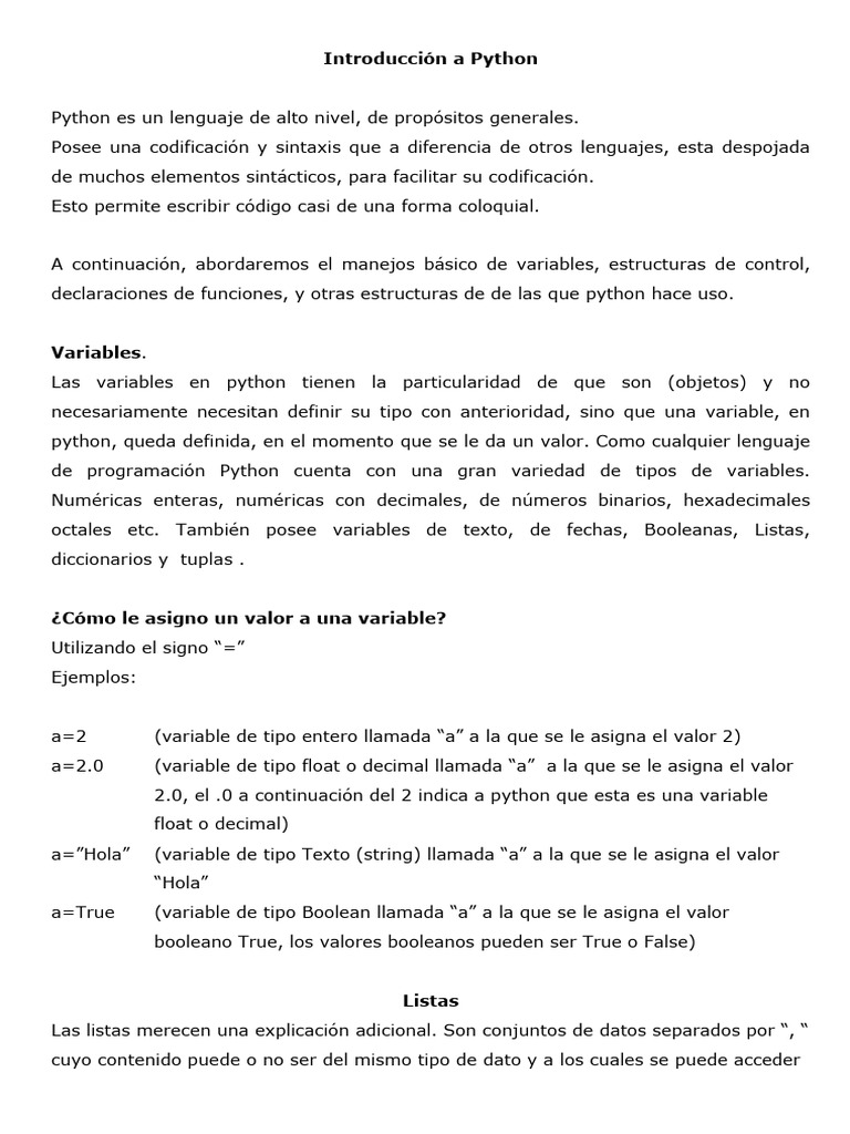 Introducción A Python | PDF | Python (lenguaje de programación ... Introducción A Python | PDF | Python (lenguaje de programación ...