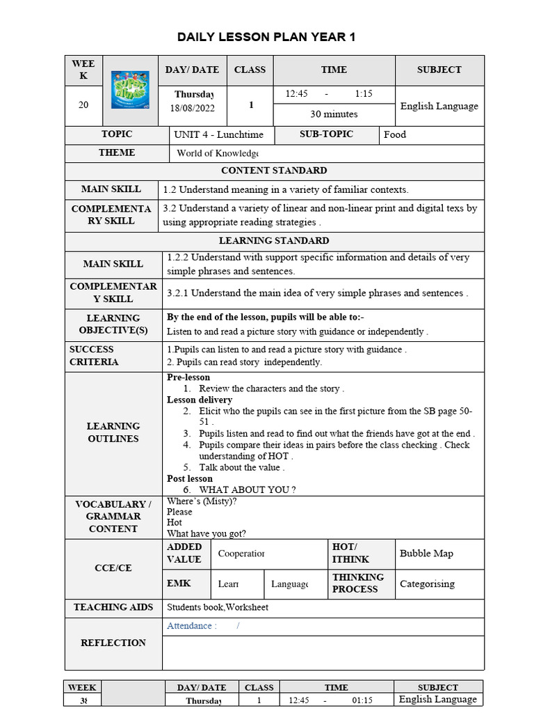 WEEK27 - Unit 4 LUNCHTIME | PDF | Lesson Plan | Reading Comprehension