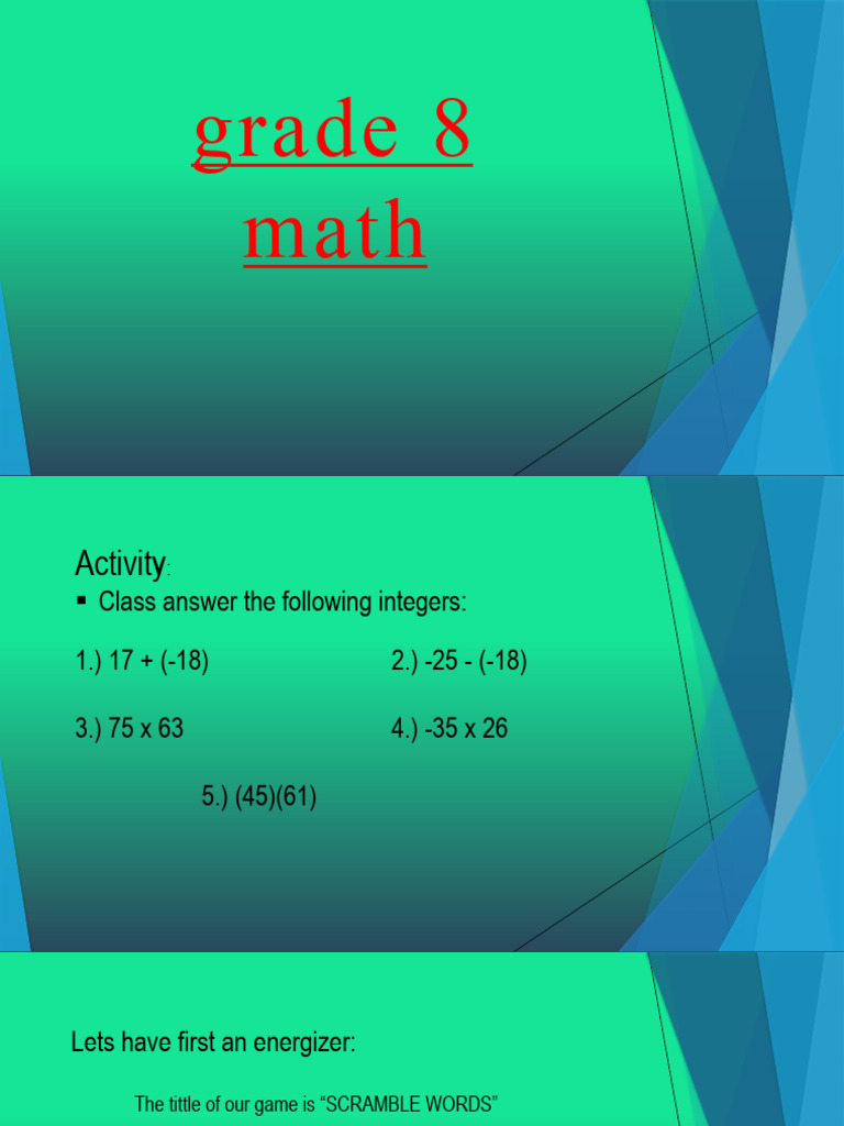 Grade 8 Math: Integers & Probability Activities | PDF | Teaching Methods & Materials