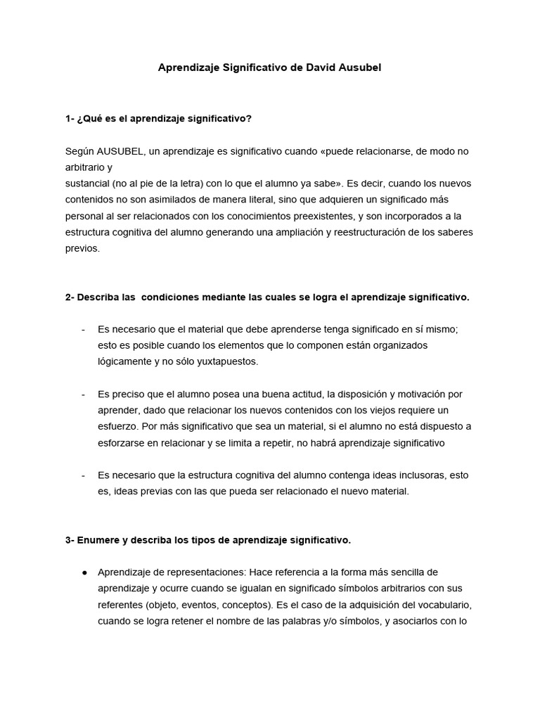 Aprendizaje Significativo de David Ausubel | PDF | Aprendizaje | Concepto