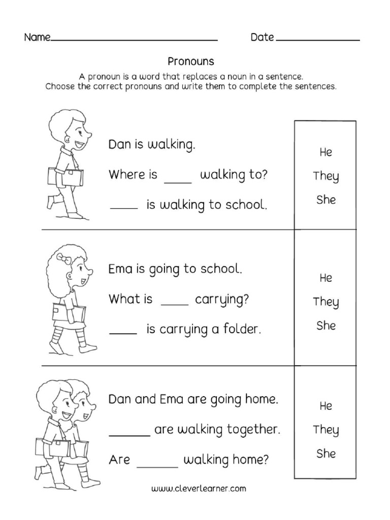 Kindergarten Worksheets on Pronouns Pronouns Preschool 1b | PDF