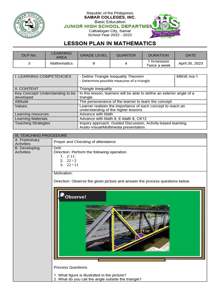LP4 - Math 8 - 5 Triangle Inequality | Download Free PDF | Mathematics | Learning