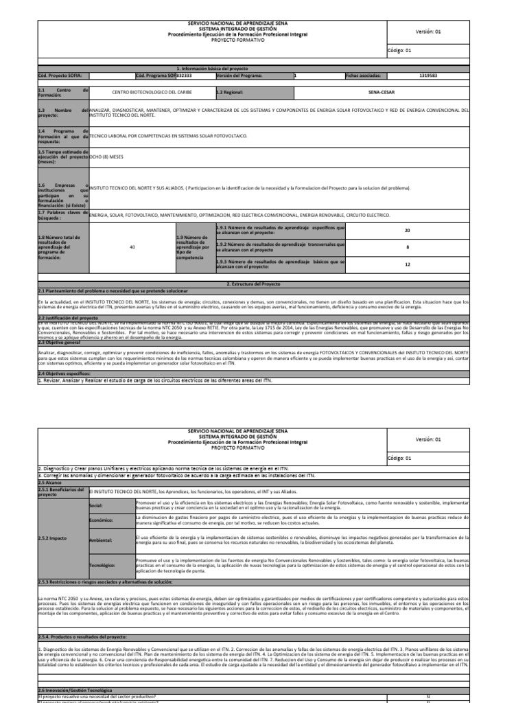 Guia Proyec Form SSFV Itn 2024 | PDF | Fotovoltaica | Sistema fotovoltaico